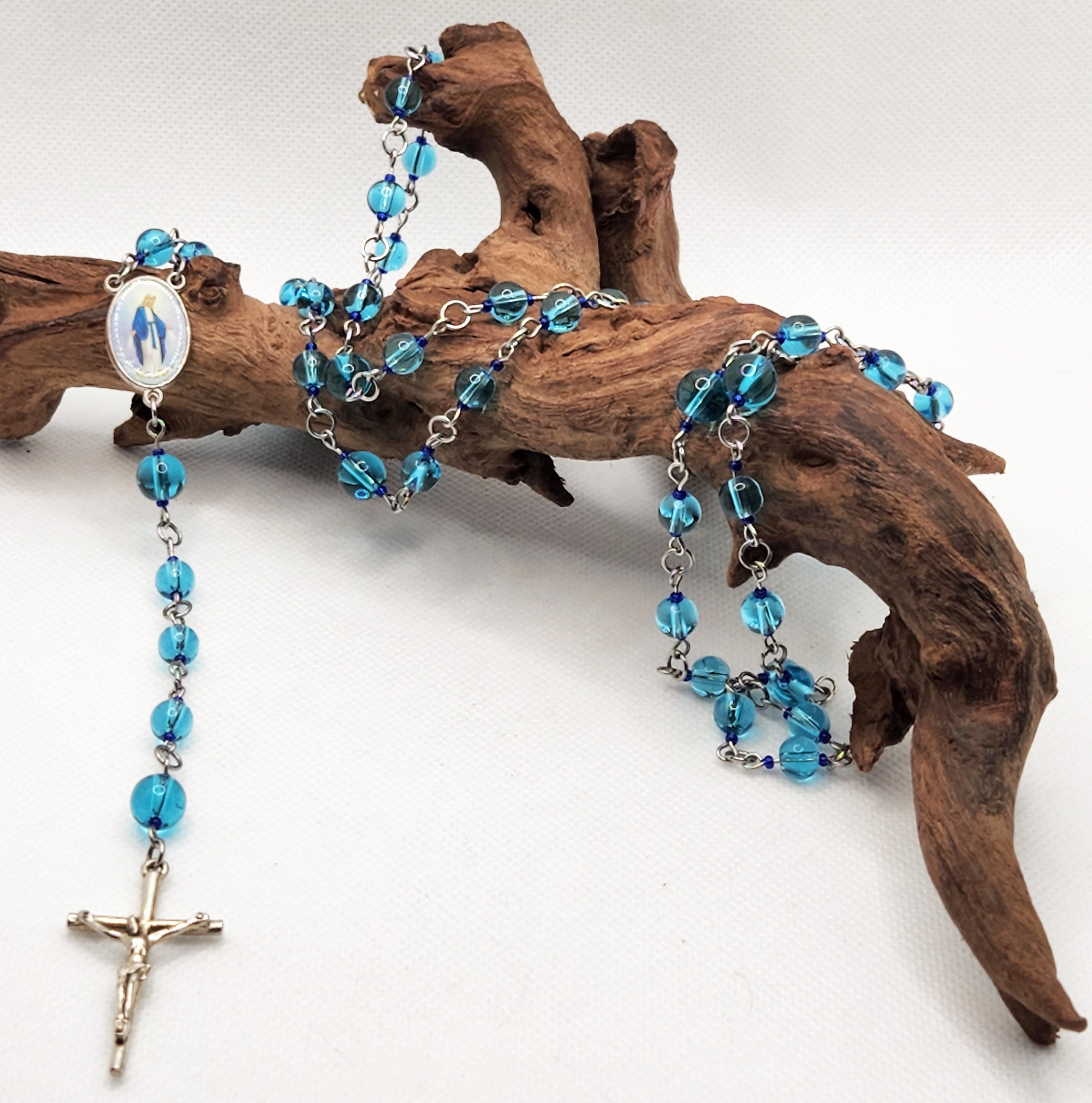 Blue Glass Rosary Prayer Beads With Tiny Cobalt Blue Seed Bead Accents ...