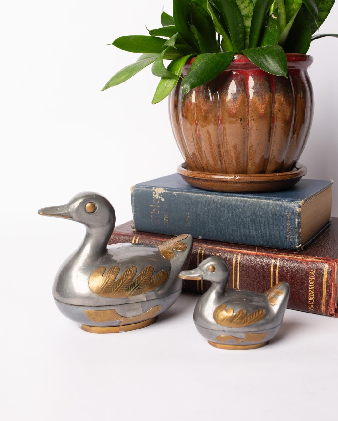 Vintage Brass Inlay Duck Trinket Boxes (set of 2) | Mother & Baby Ducks ...