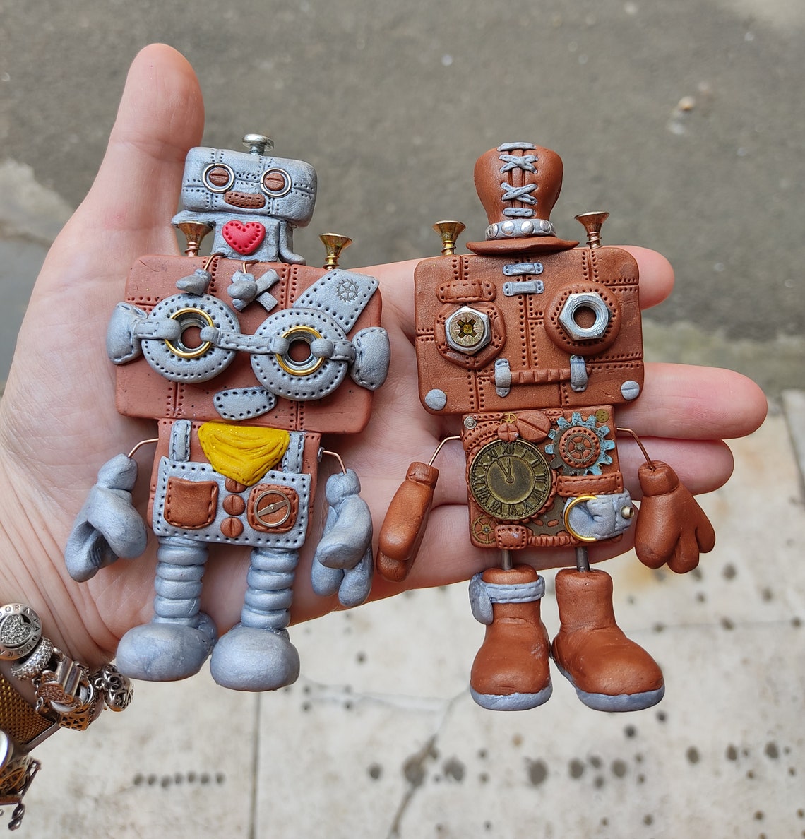 Cute robot figures clay robot figurines robot with baby | Etsy