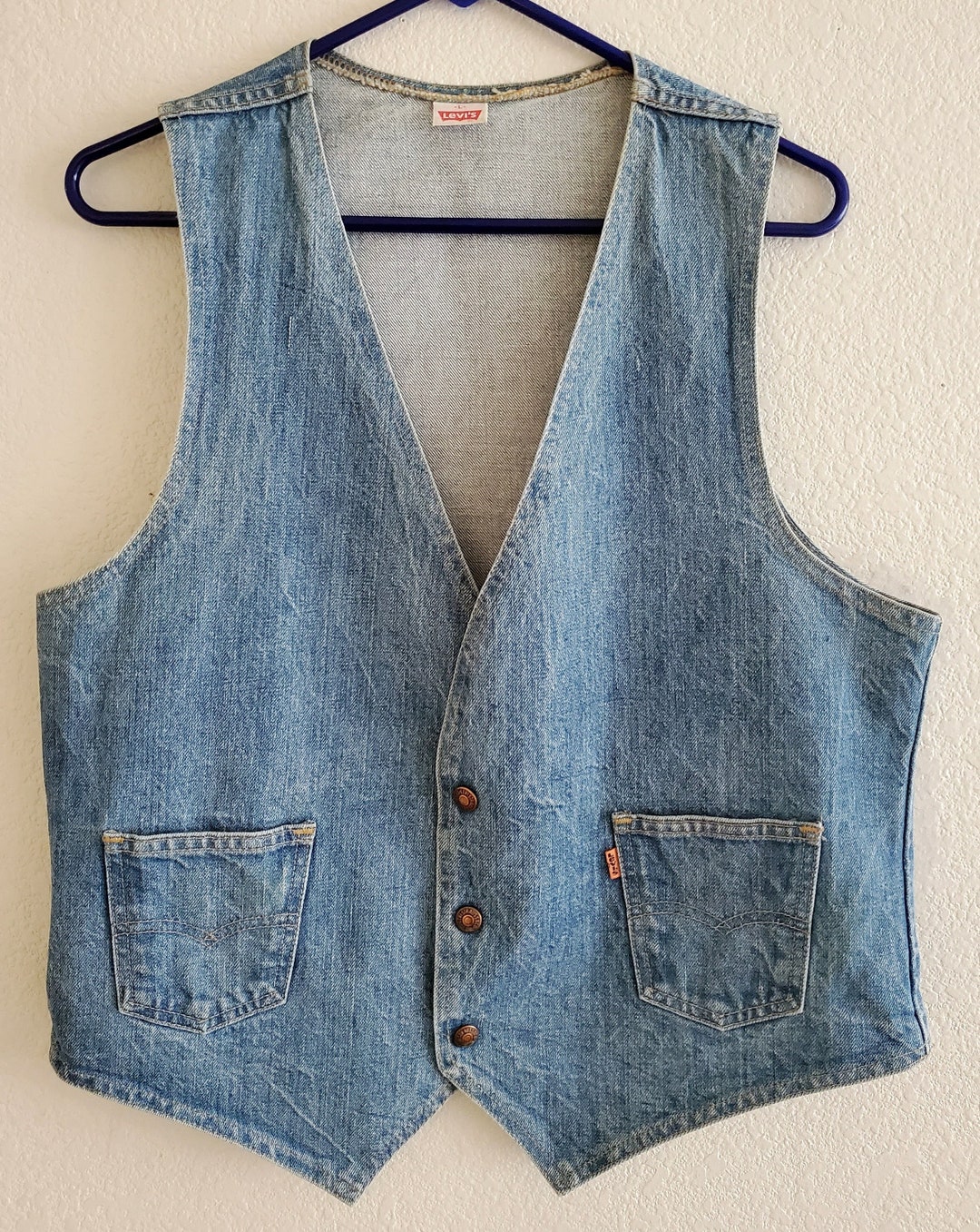 Vintage Levis Denim Vest Orange Tab Made in USA - Etsy