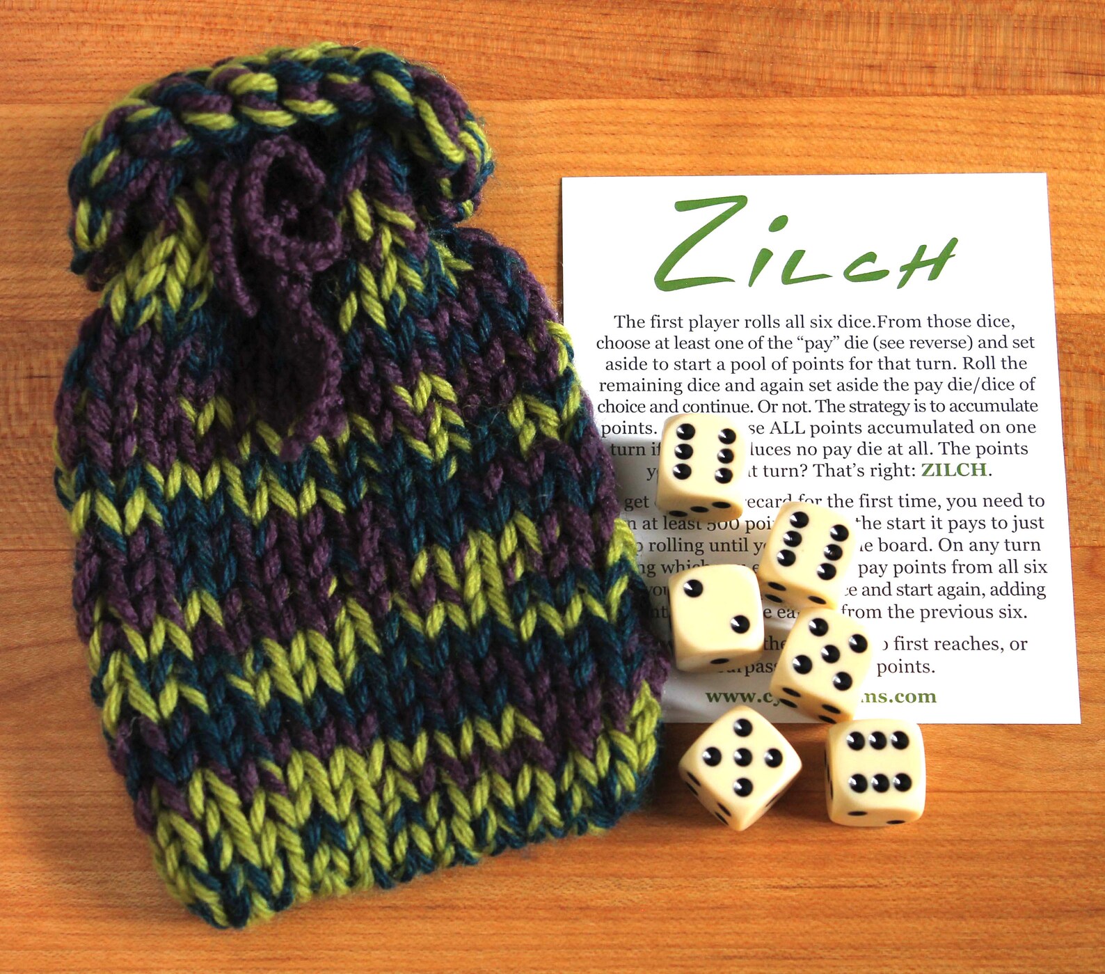 Zilch Dice Game With Handknit Bag Etsy zilch-dice-game-with-handknit-bag-etsy