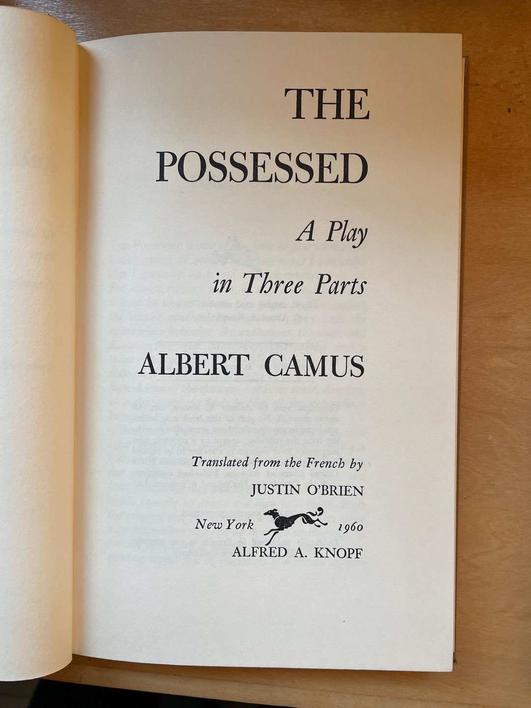 The Possessed: a Play in 3 Parts by Albert Camus, Knopf 1960, First ...