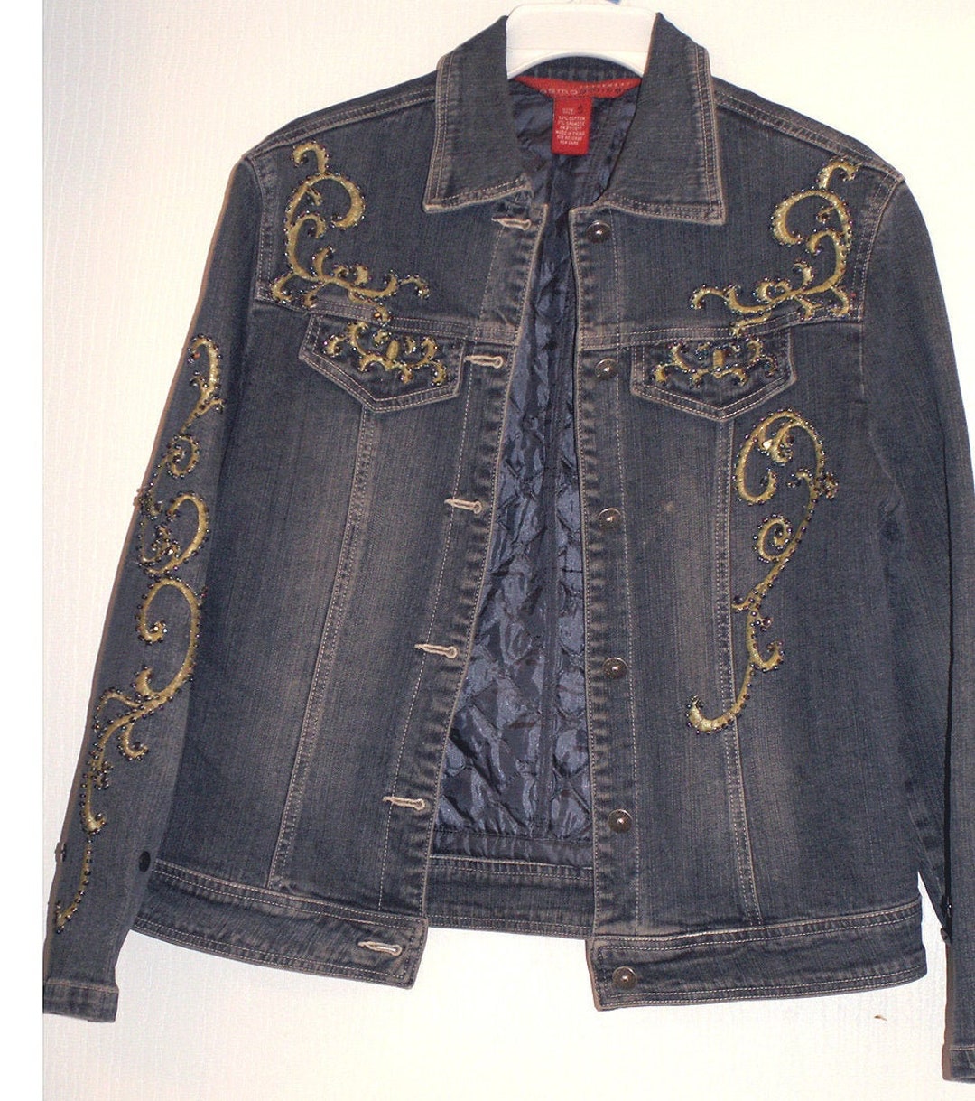 Embroidered Denim Jacket, Beaded Jacket, Embellished Women's Stretch ...