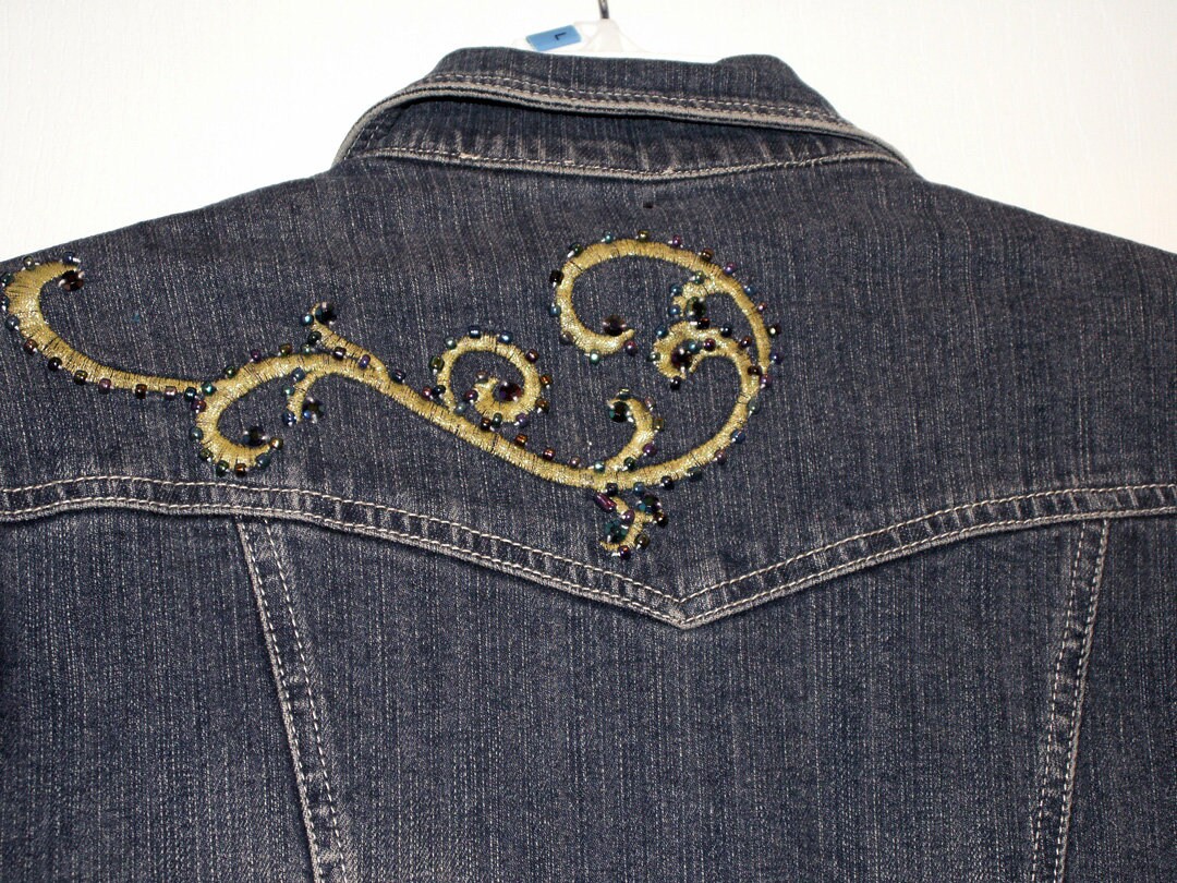 Embroidered Denim Jacket, Beaded Jacket, Embellished Women's Stretch ...