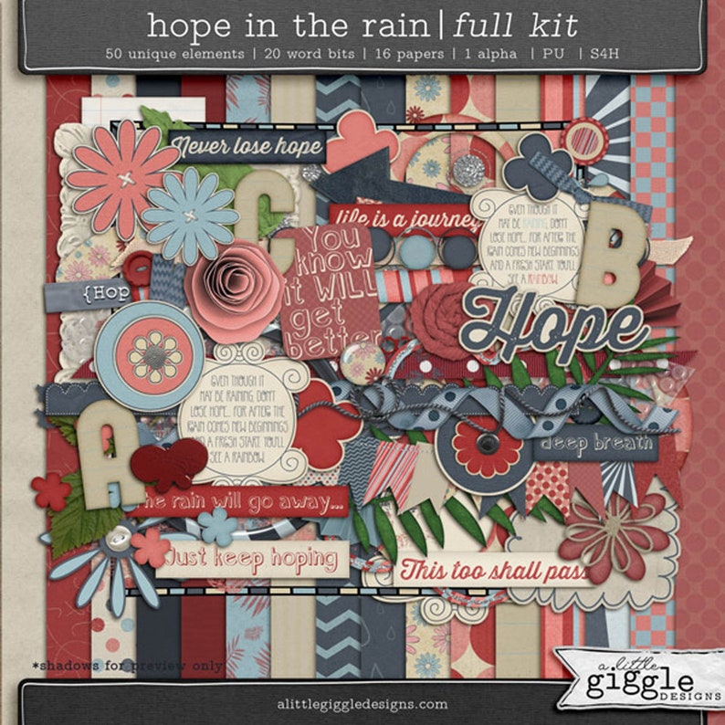 Digital Scrapbook Kit Collection | {hope in the Rain} | 50 Elements ...