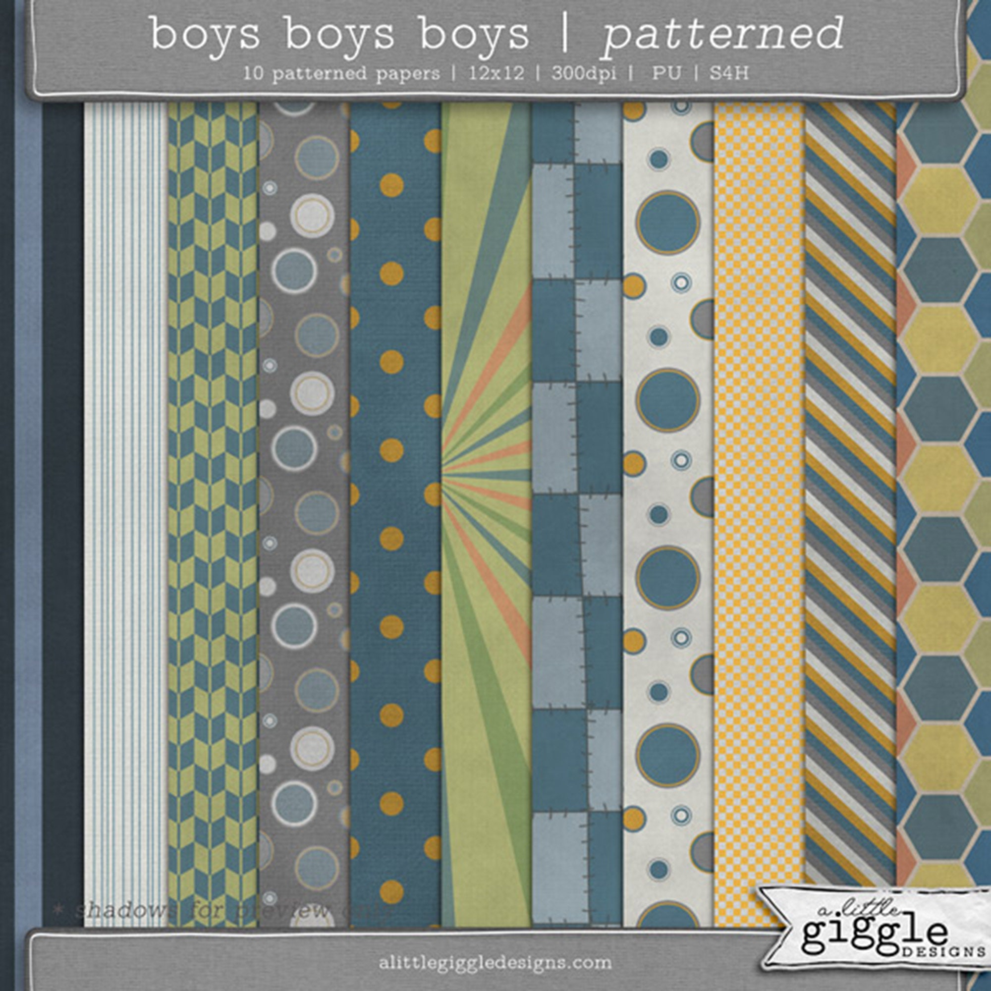 Papers | Digital Scrapbook | {boys Boys Boys} | 21 Papers | 12x12 ...