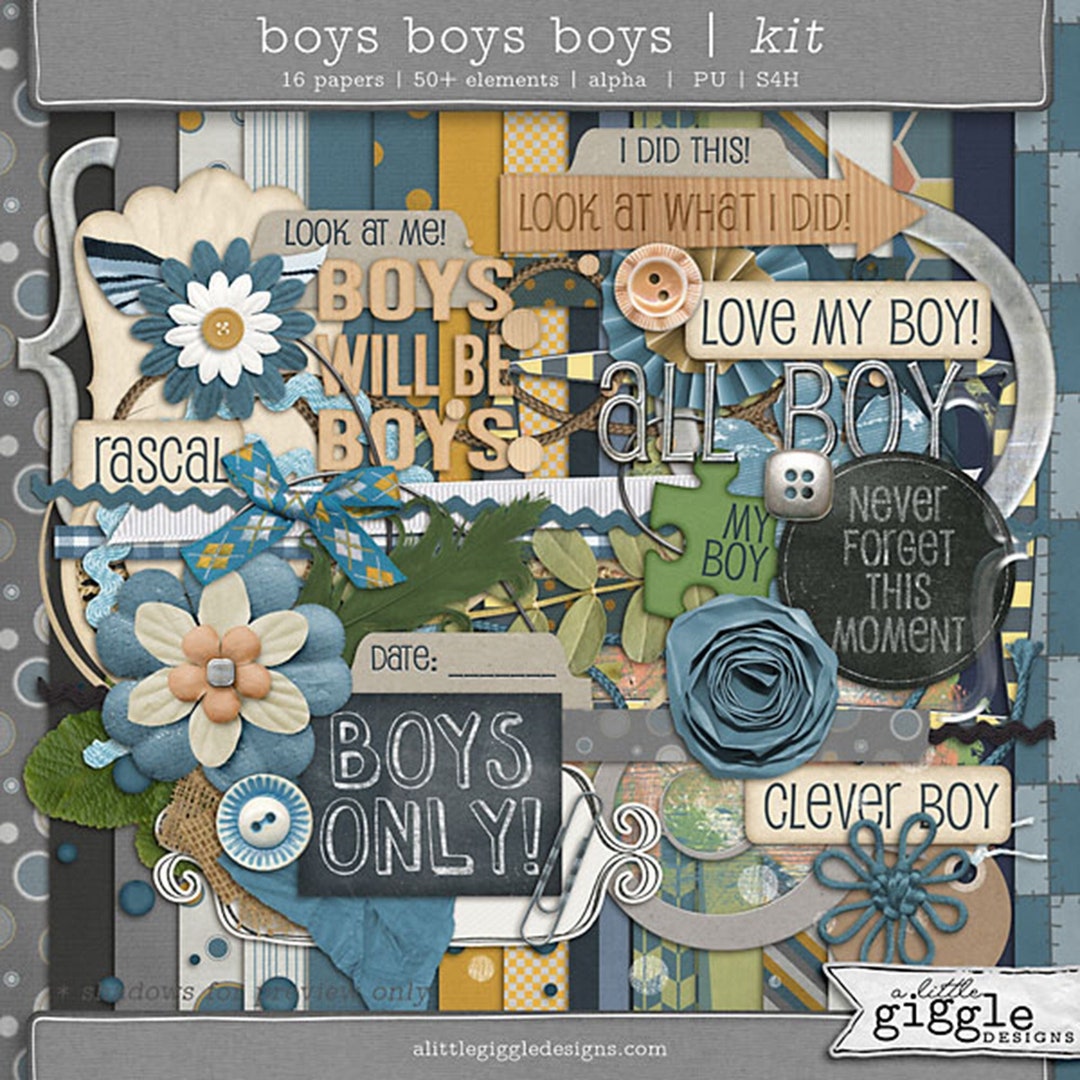 Digital Scrapbook Kit | {boys Boys Boys} | 50+ Elements | 20 Papers ...