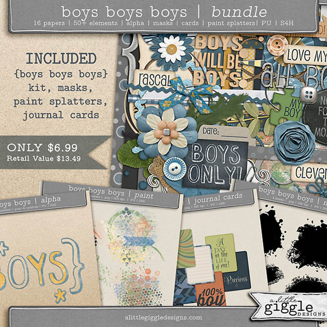 Digital Scrapbook Kit FULL Collection | {boys Boys Boys} | 50+ Elements ...