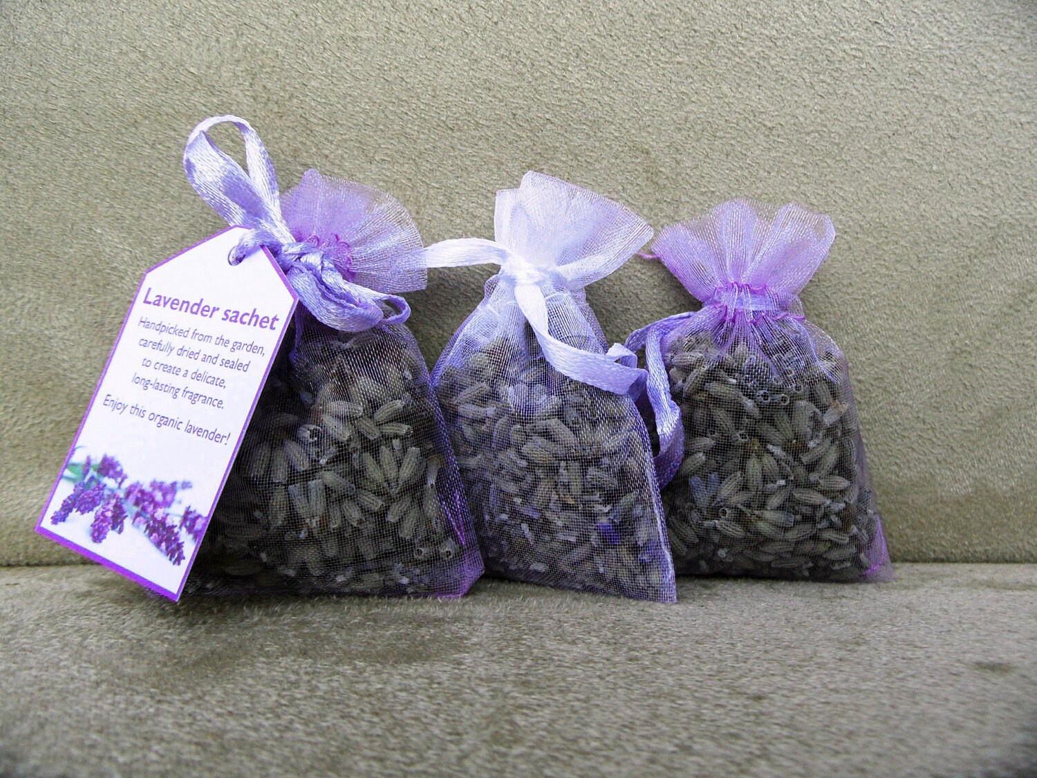 3x Small Organic Lavender Sachets Bags in Organza Bags, Hand-made Gift ...