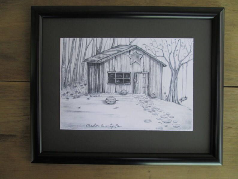 Country Farm Shed Drawing Country Print Rustic Shed Drawing | Etsy