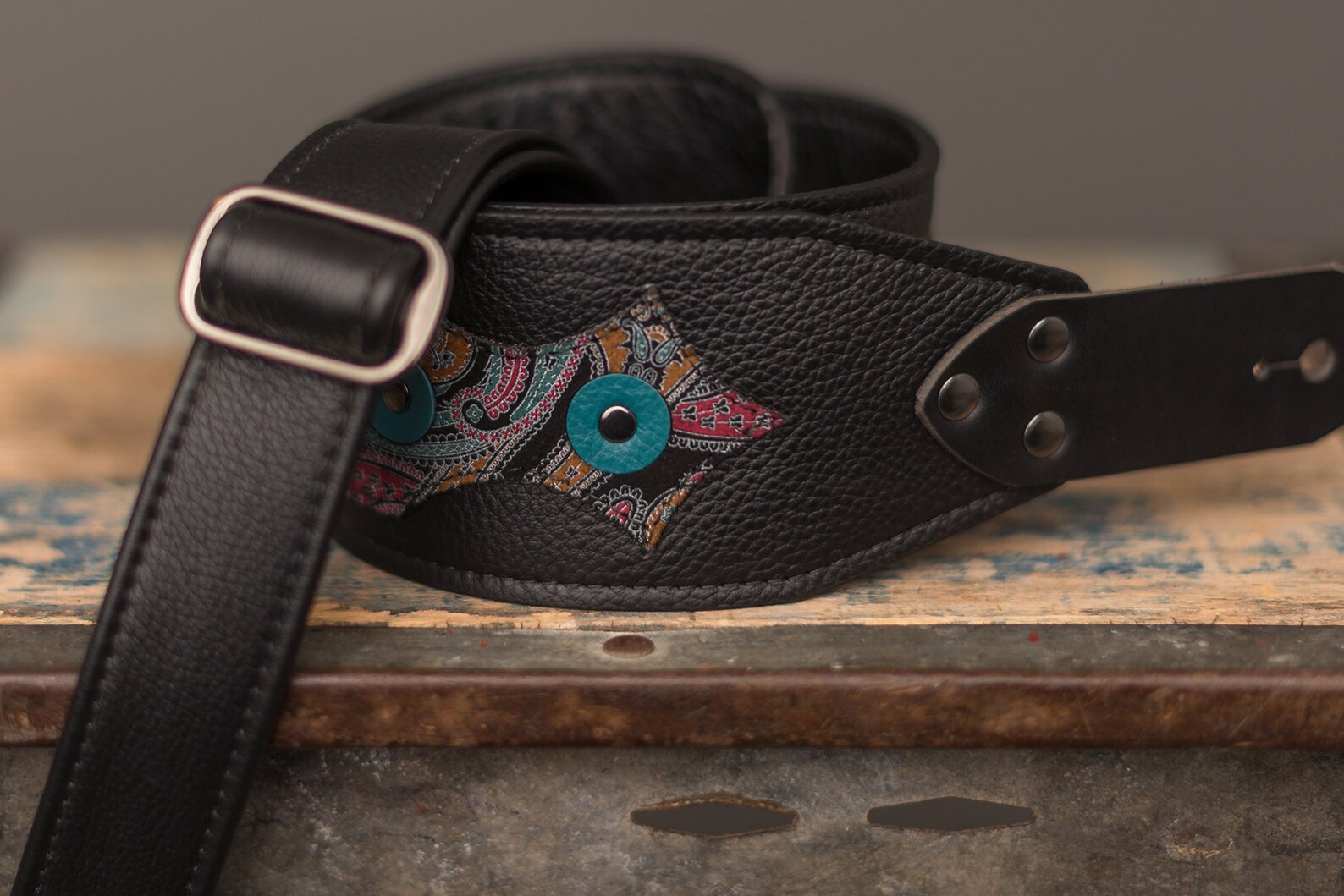 Leather Inlay Series 3 Black/teal Paisley Leather Guitar - Etsy