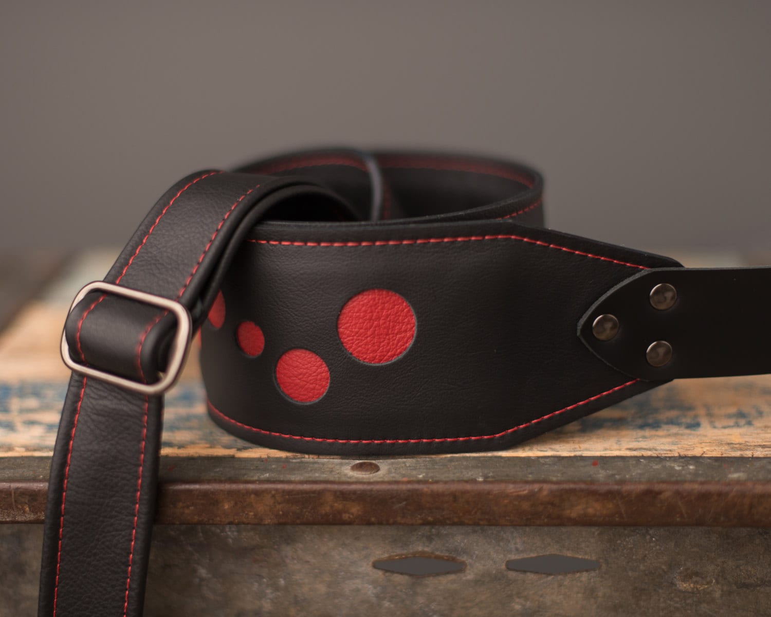 Leather Inlay Series 3" Black/red Leather Guitar Strap - Etsy