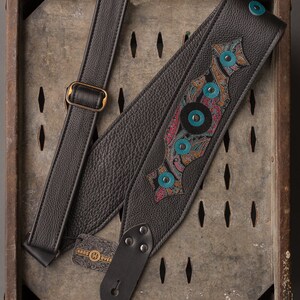 Leather Inlay Series 3" Black/teal Paisley Leather Guitar Strap - Etsy