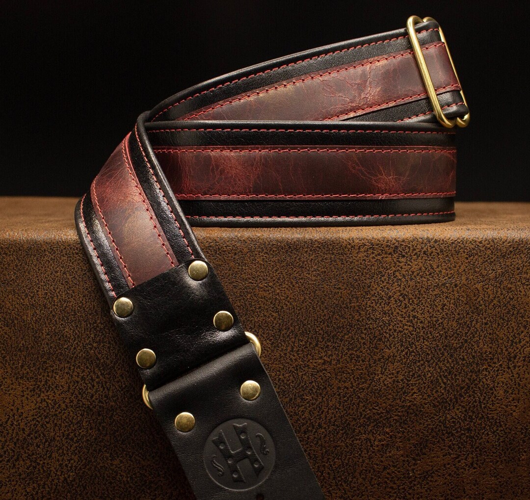 Leather Deuce Series 2" Black/red "skunk Stripe" Leather Guitar Strap ...