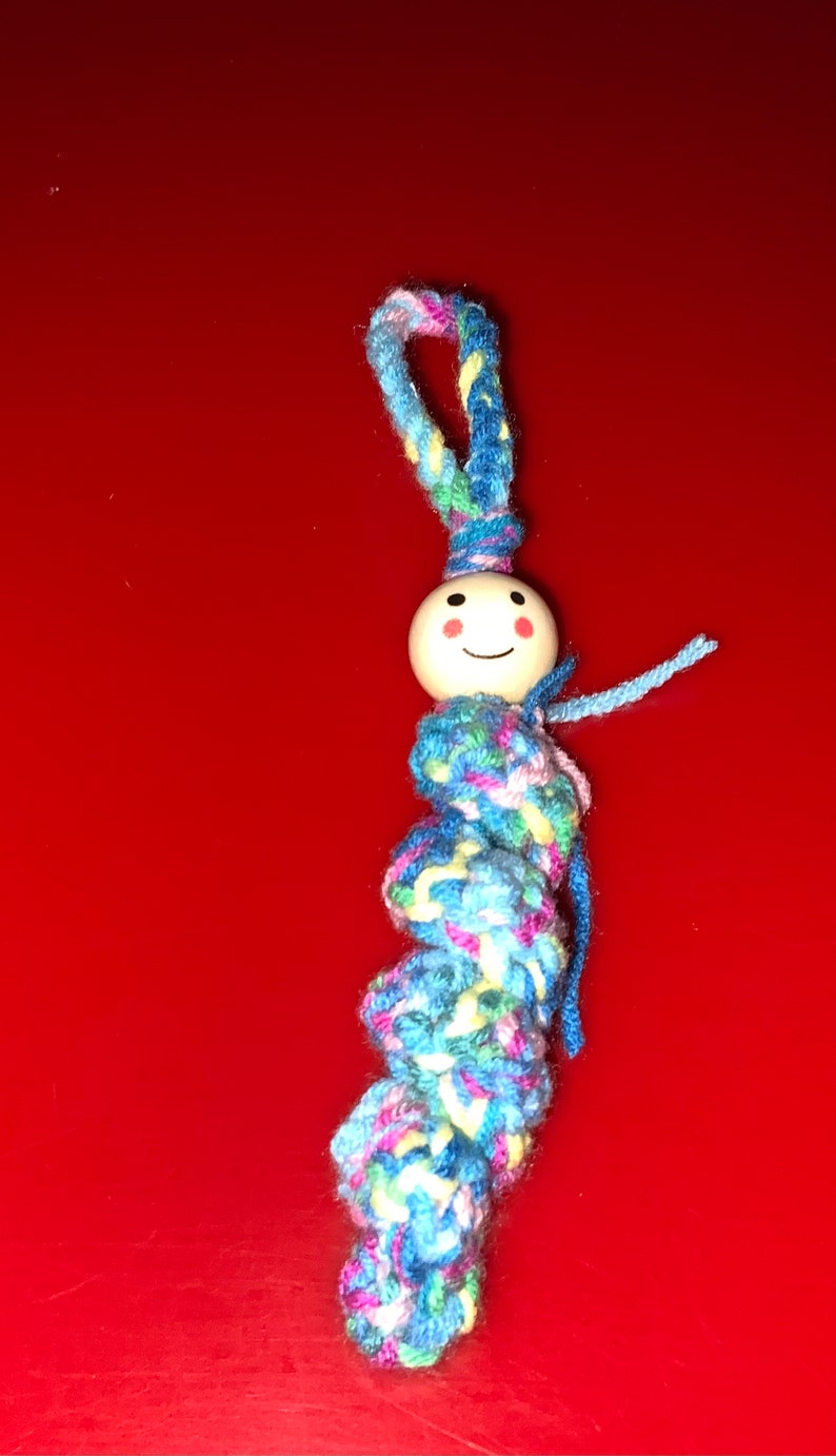 Worry Worm Multi Coloured Crochet Smiley Face Worry Worm Painted Wooden ...