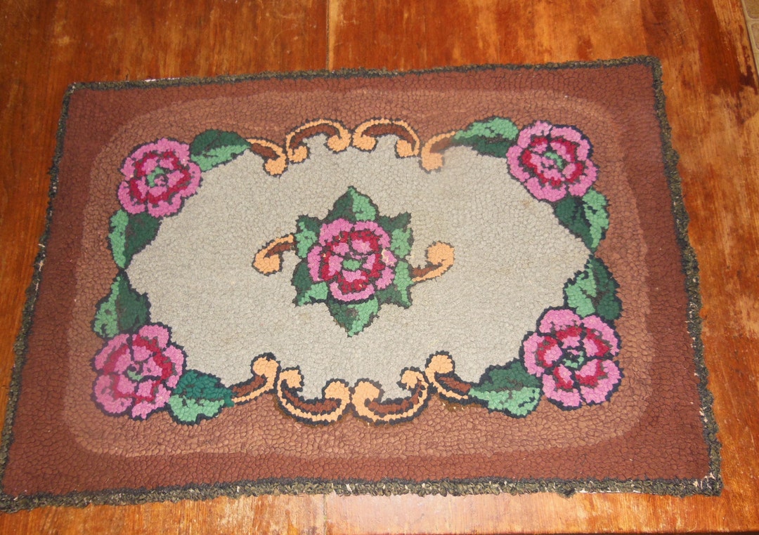 Vintage Floral Hooked Rug Flowered Area Rug - Etsy