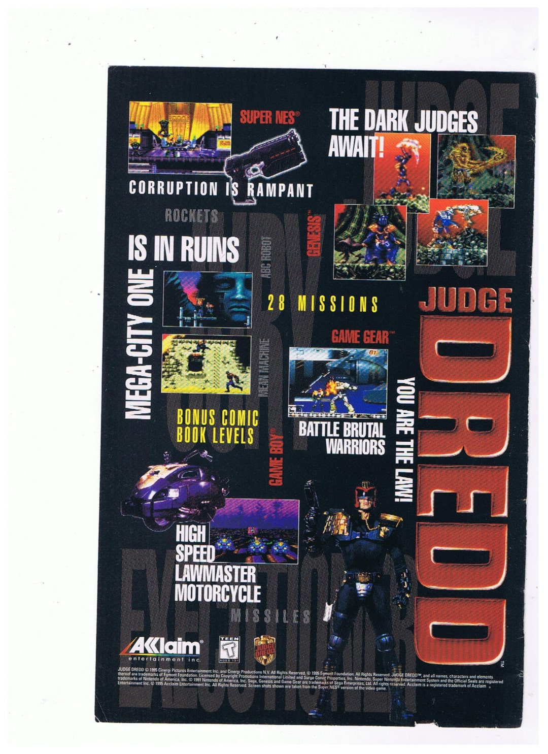 1995 Judge Dredd Game Boy Nintendo / Sega Genesis Game Gear Vintage ...