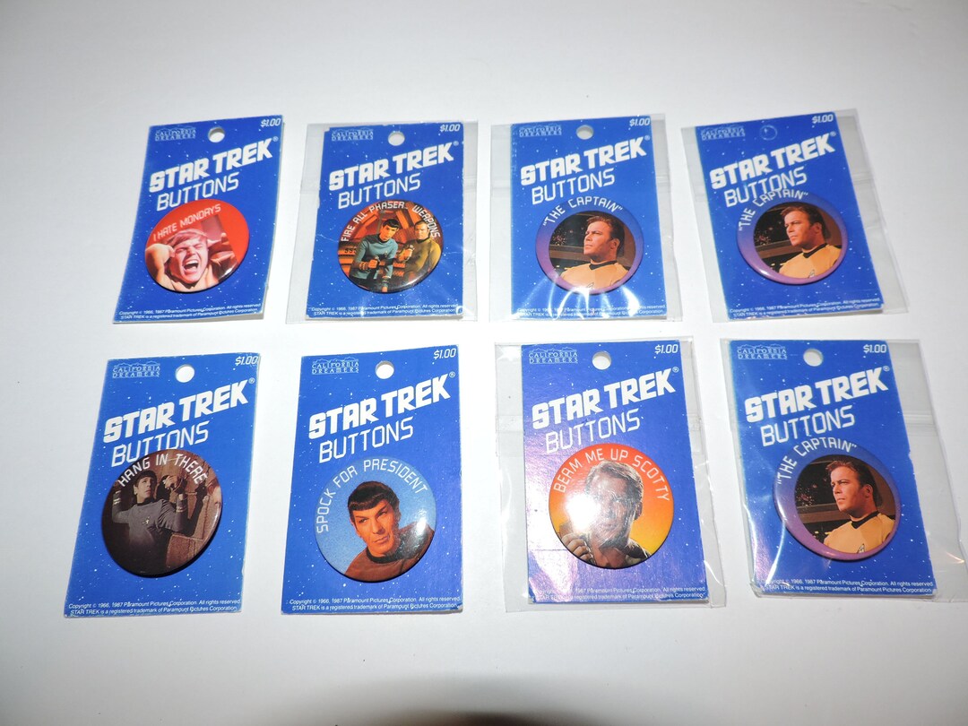 Vintage 1987 Star Trek Original Series Pinback Buttons Kirk, Spock ...