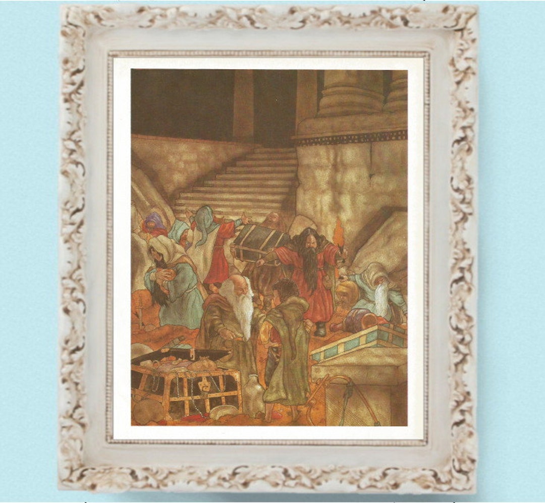 1984 Bilbo & Dwarves Find Treasure the Hobbit Print Book Illustration ...