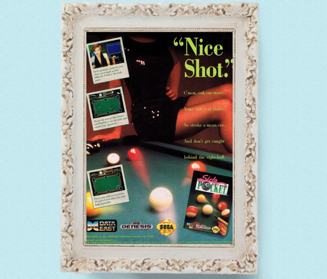 1992 Side Pocket Pool Billiards Sega Genesis Vintage Video Game Ad - Etsy