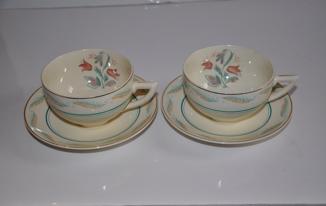 2 Sets Wedgwood Fanfare by Albert Wagg Vintage Tea Cup and Saucer - Etsy