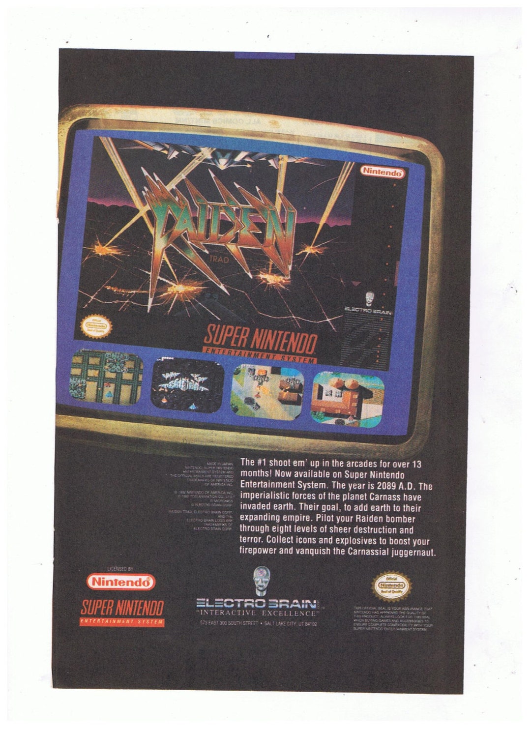 1992 Raiden Trad SNES Super Nintendo Vintage Video Game Ad - Etsy