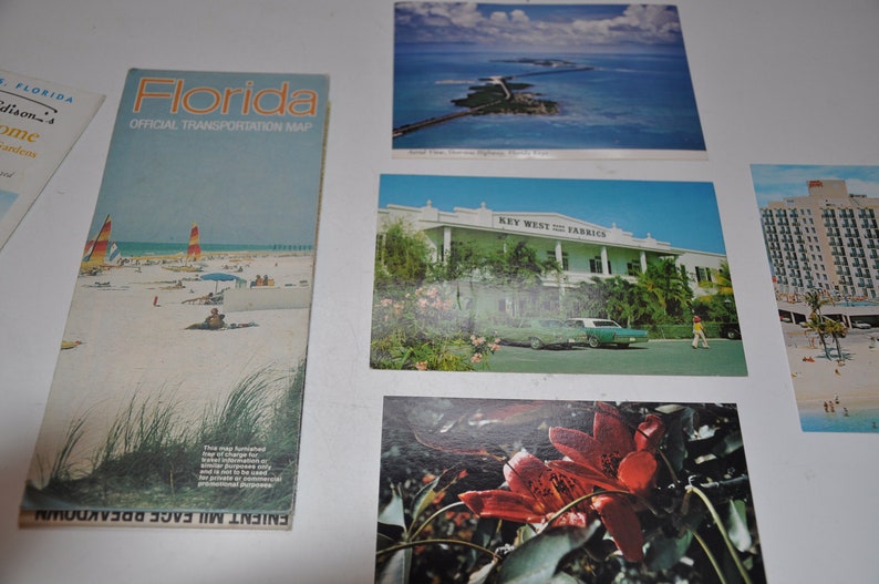 Vintage Florida United States Fold Out Map Plus Postcards and Brochures ...