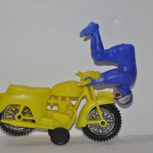 Vintage Plastic Motorcycle Toy With Trick Rider - 4” Long Yellow and ...