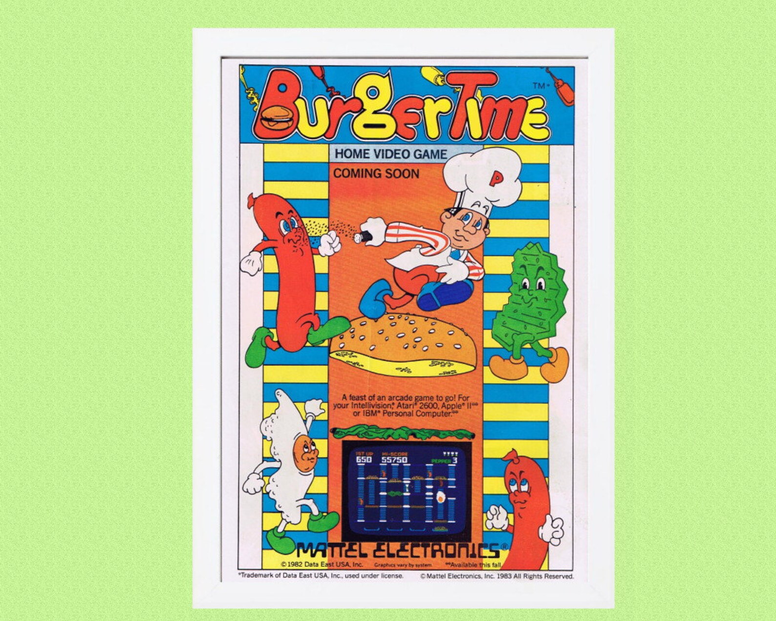 1983 BURGER TIME Atari Vintage Video Game Ad | Etsy