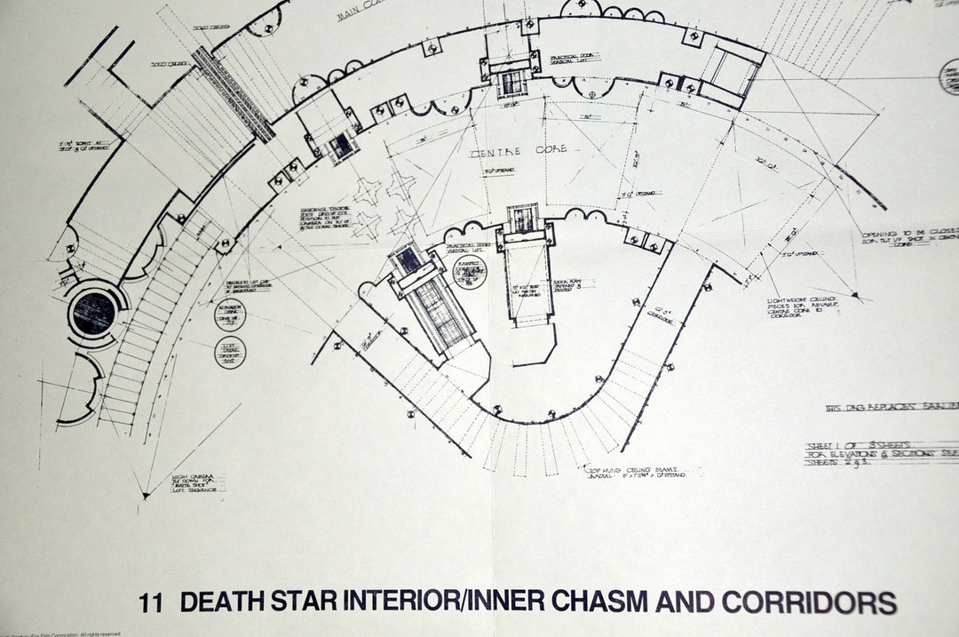 1977 DEATH STAR Chasm and Corridors Star Wars Vintage Blueprint Poster ...