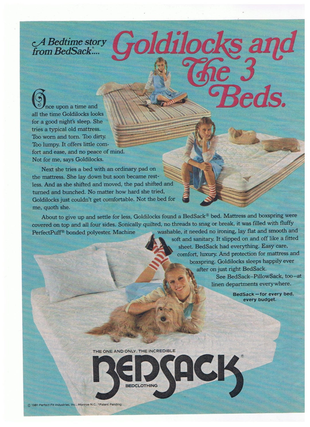 1981 Bedsack Goldilocks and the 3 Beds Vintage Advertisement - Etsy