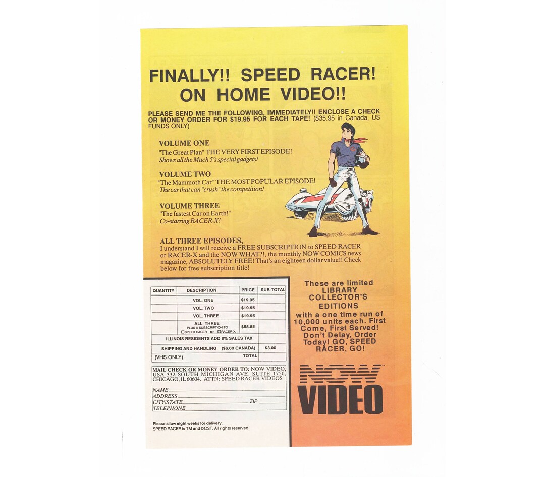 1989 Speedracer VHS Video Print Advertisement Order Form - Etsy Canada