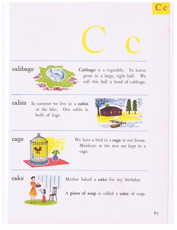 Letter C Vintage ALPHABET Full Page Children's Book | Etsy