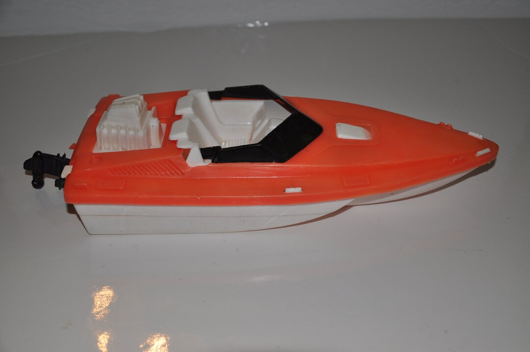Vintage American Plastic Toy Orange and White Yacht Fishing Speed Boat ...