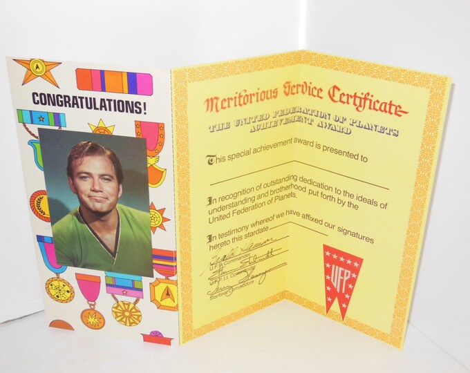 1976 Large Star Trek Congratulations "meritorious Service Certificate ...