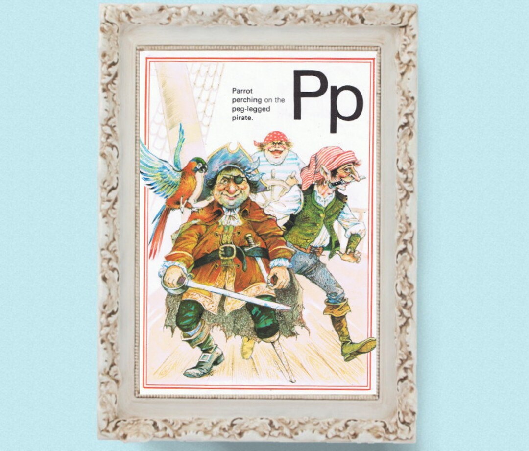 P is for PIRATE ALPHABET Vintage Full Page Children's Book Illustration ...
