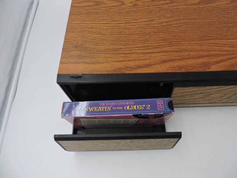 Vintage VHS Storage Holder Faux Wood Grain 2 Drawer Cabinet Storage ...