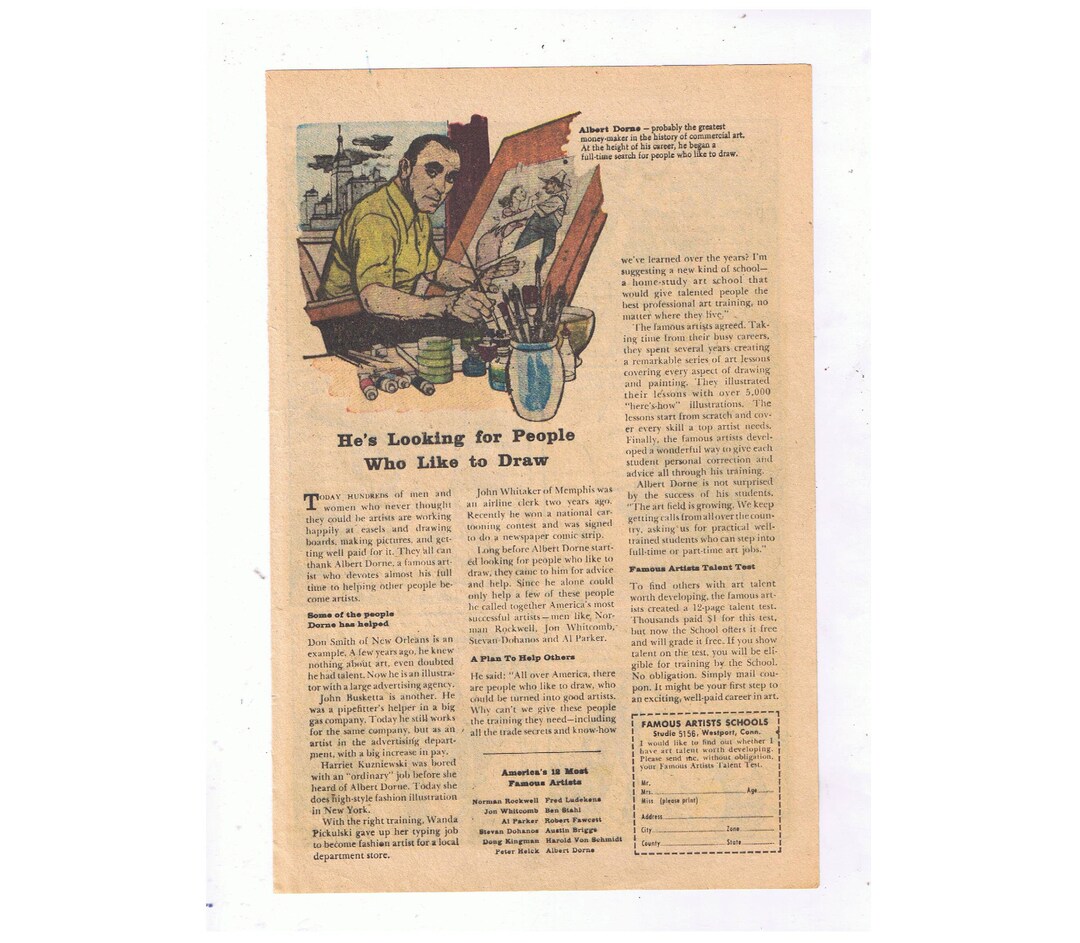 Albert Dorne Illustrator Drawing Artist Schools Original 1960 Vintage ...