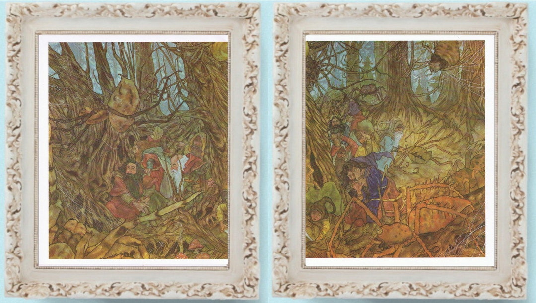 2 Page 1984 Bilbo & Dwarves Fight Giant Spiders the Hobbit Print Book ...