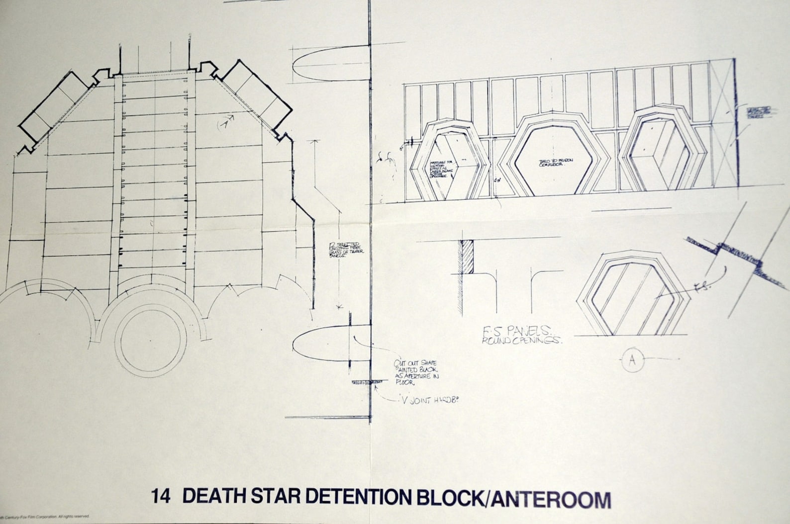 1977 DEATH STAR Detention Block / Anteroom Star Wars Vintage Blueprint ...