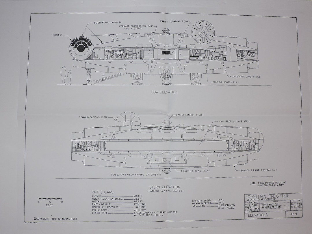 Large MILLENNIUM FALCON Corellian Freighter Star Wars Vintage Blueprint ...