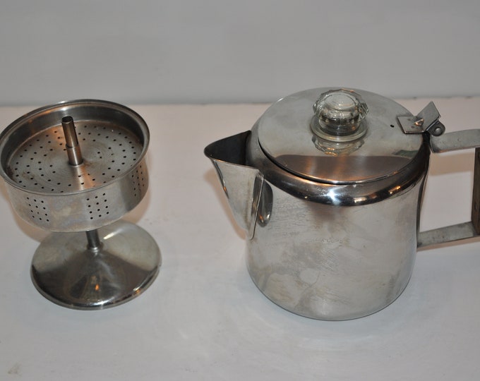Vintage Coffee Percolator Stainless Steel Vintage Coffeepot With Wood ...