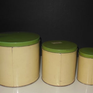 Set of 3 Vintage Green and Cream Color Nesting Tin Containers Kitchen ...