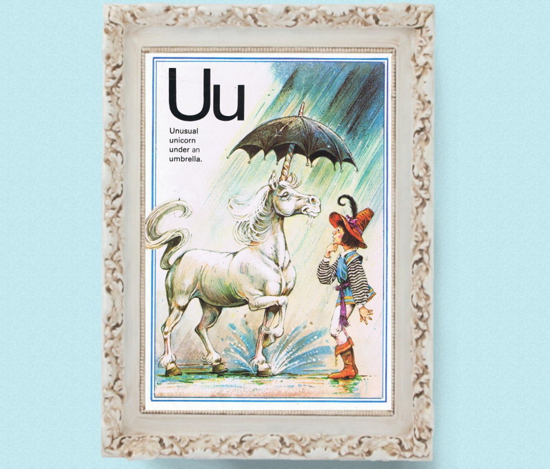 U is for UNICORN ALPHABET Vintage Full Page Children's Book ...