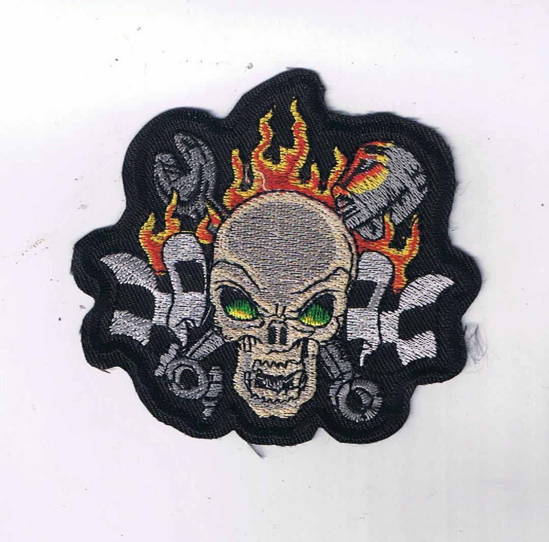 Flaming Skull Wrench / Car Mechanic Iron-on Clothing Patch - Etsy