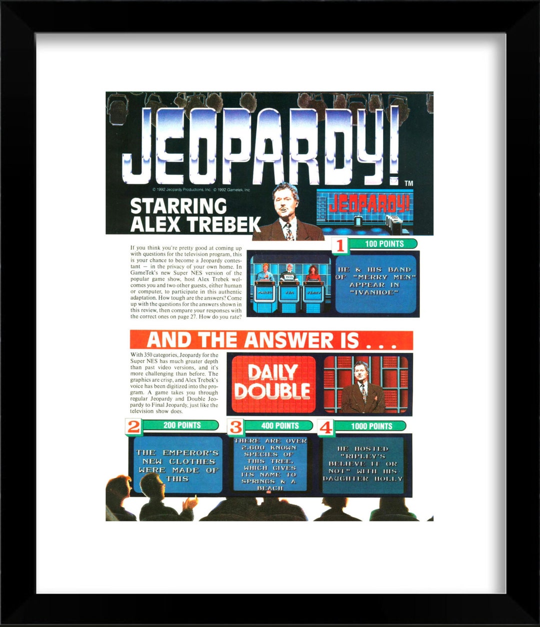 JEOPARDY! 1993 2 Page SNES Vintage Video Game Ad Feature - Etsy