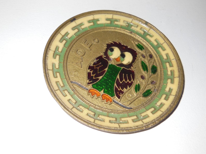 Vintage Enameled Brass Owl AOE - Etsy