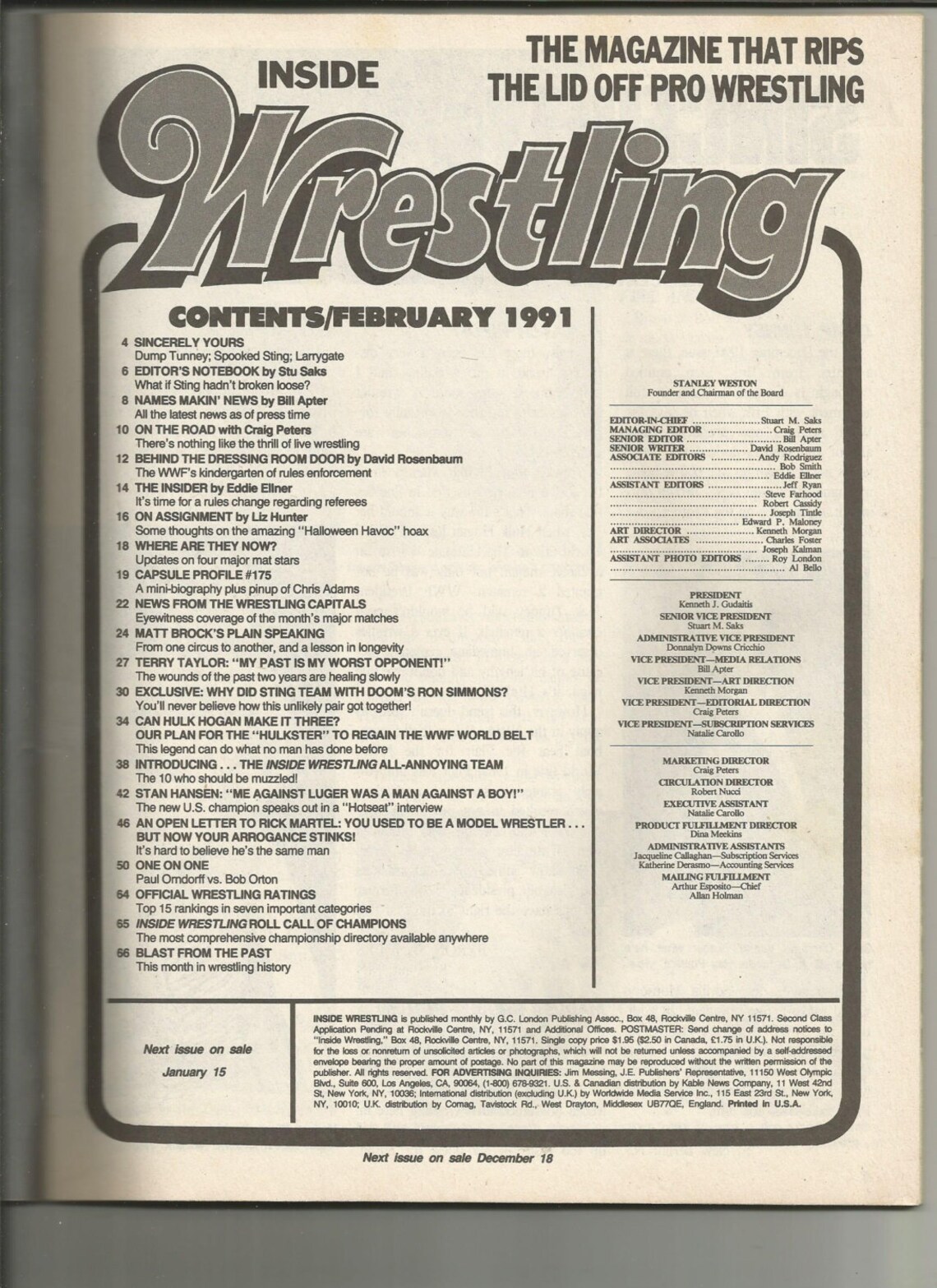 Inside Wrestling Magazine February 1991 Hulk Hogan Cover | Etsy