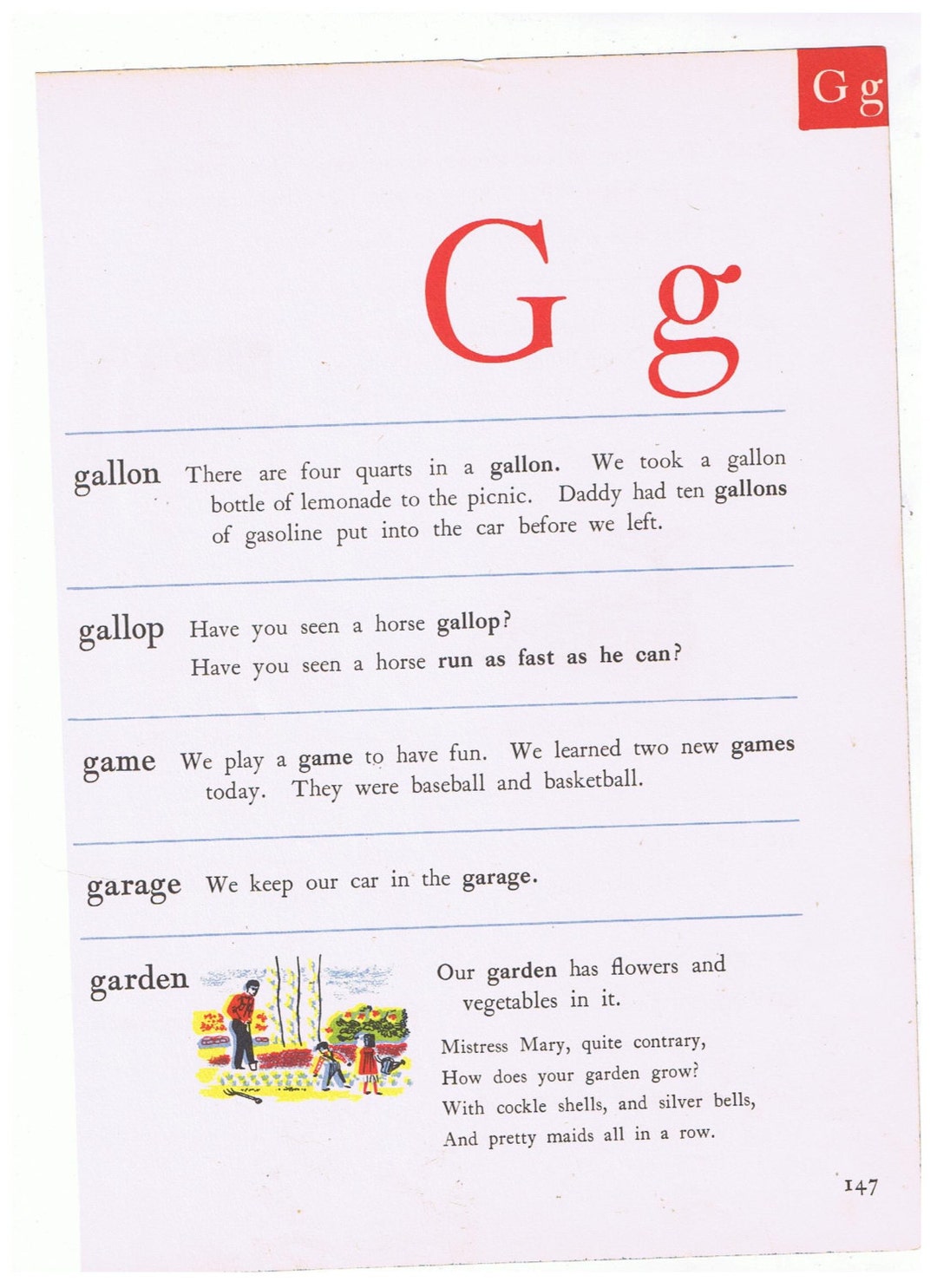 Letter G Vintage ALPHABET Full Page Children's Book Illustration - Etsy