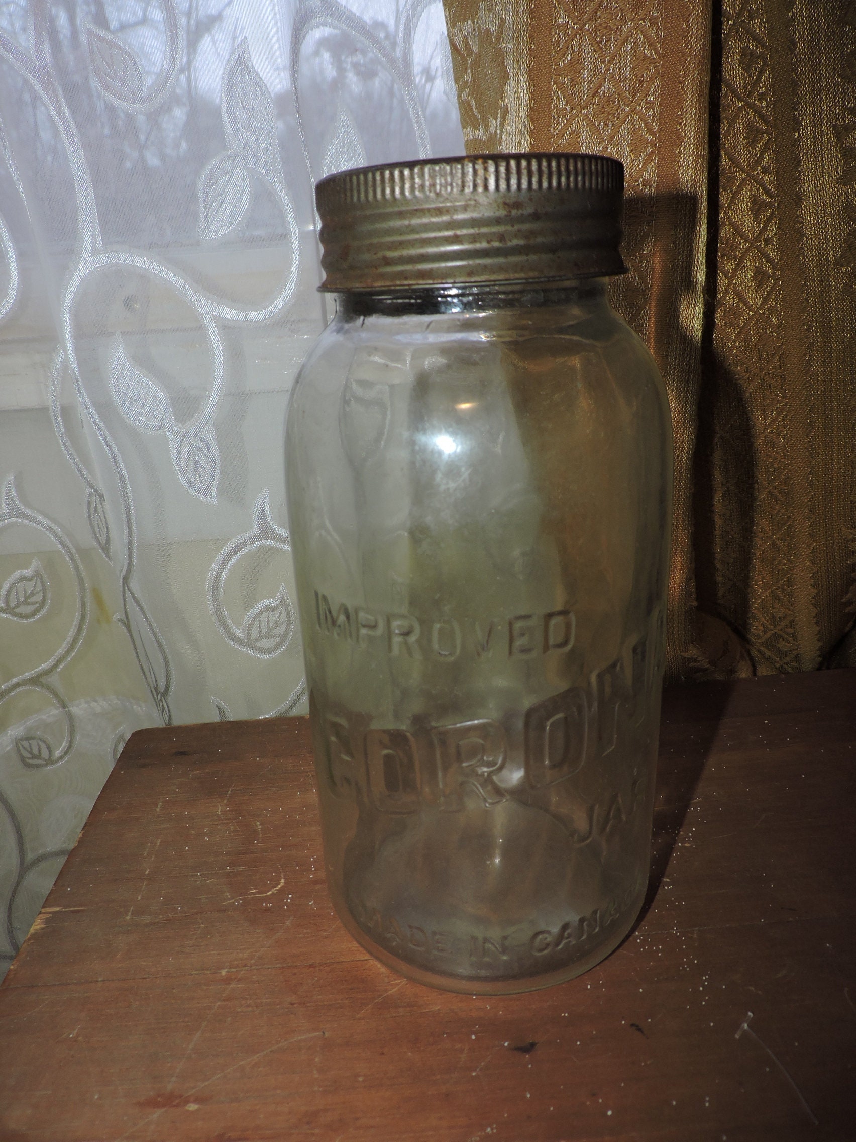 Vintage Large Glass Corona Canning Jar With Crown Glass Lid and Zinc ...